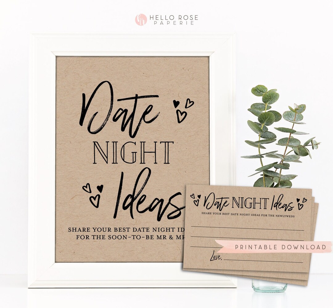 Date Night Ideas Printable Sign + Cards . Bridal Shower . Hen Do ...