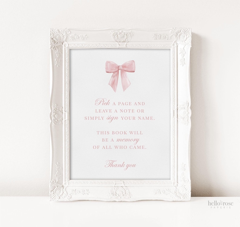Bow Guest Book Baby Shower Sign, Pick a Page, Pink Bow Girl Baby ...
