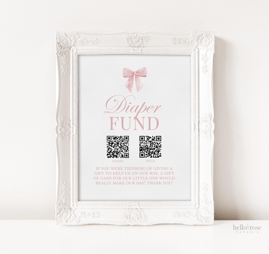 Diaper Fund, Pink Bow Girl Baby Shower, QR Code Venmo Cashapp Paypal ...