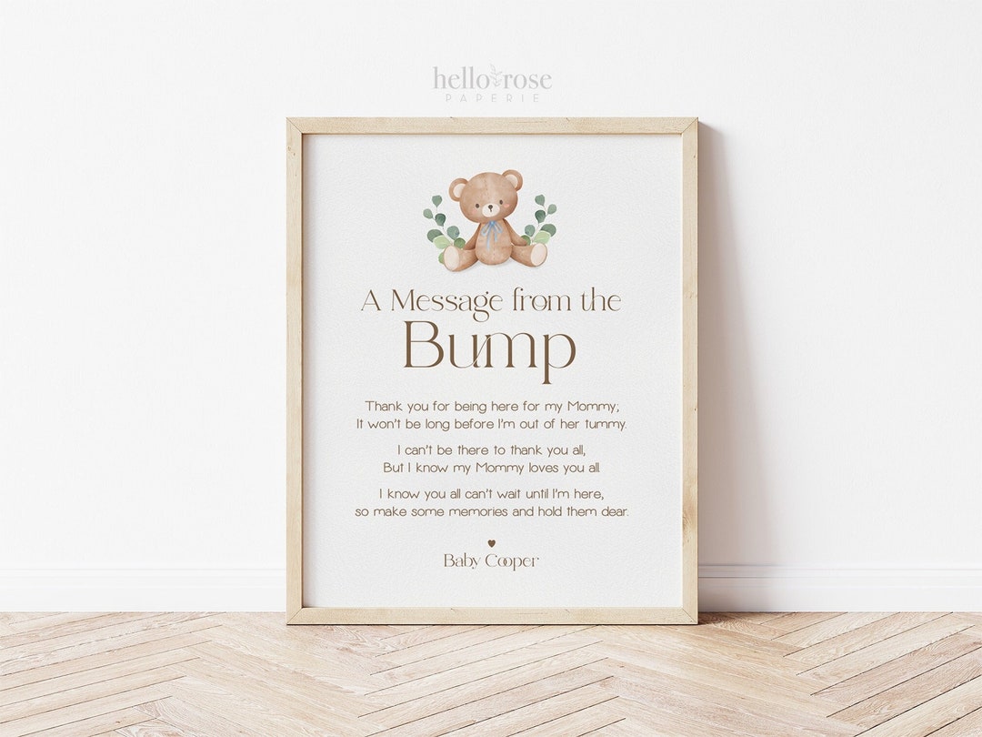 A Message From the Bump PRINTABLE Teddy Bear Blue . Baby Shower Bump ...