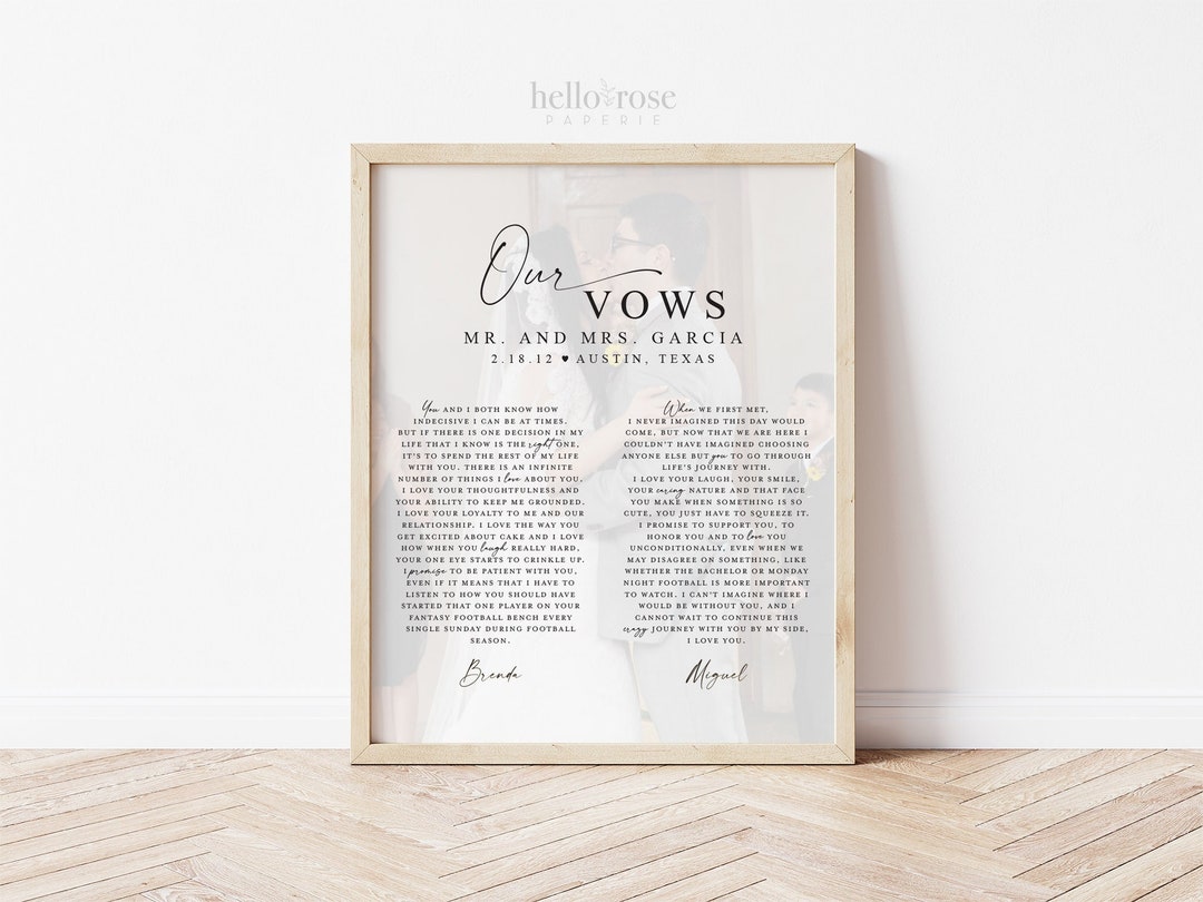 Personalized Wedding Vows Printable Gift Print With Photo . First Paper ...