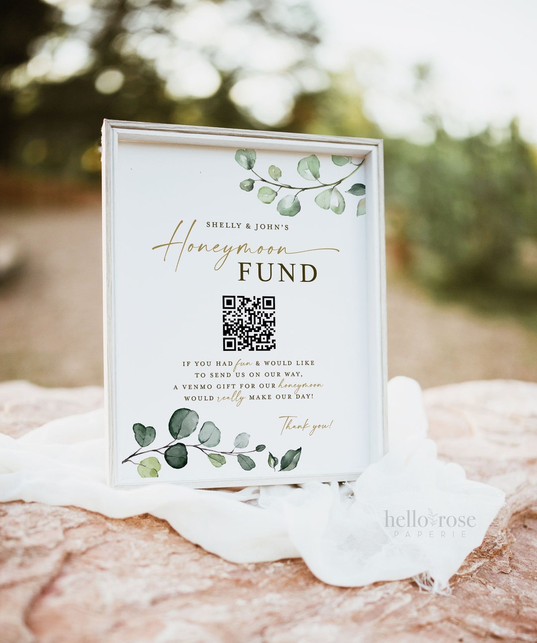 Honeymoon Fund QR Code Wedding Sign . Venmo Wedding Honeymoon Cash Gift ...