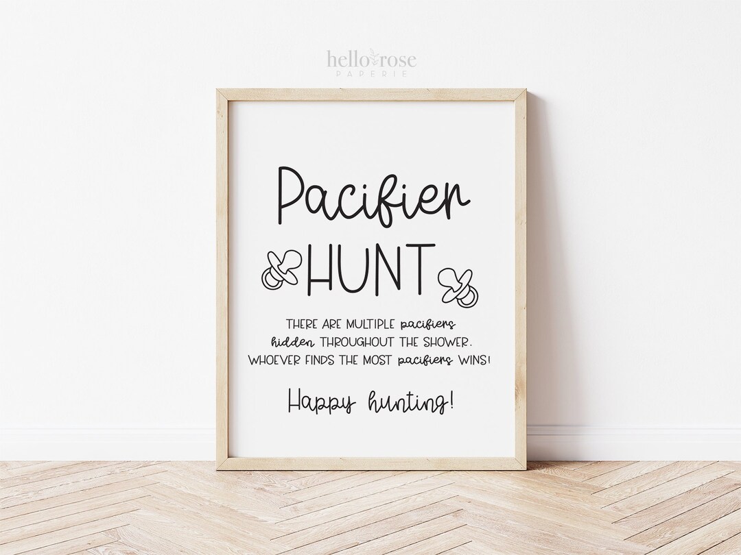 Pacifier Hunt Baby Shower Game Sign . Boy Girl Neutral . Kraft ...