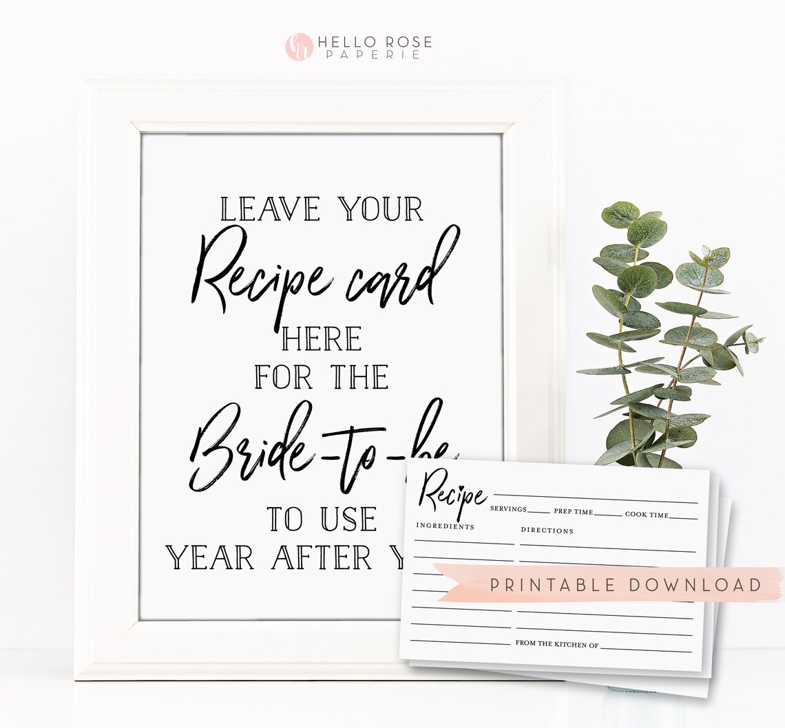 Recipe Card Sign PLUS Recipe Cards. Printable Rustic Wedding - Etsy