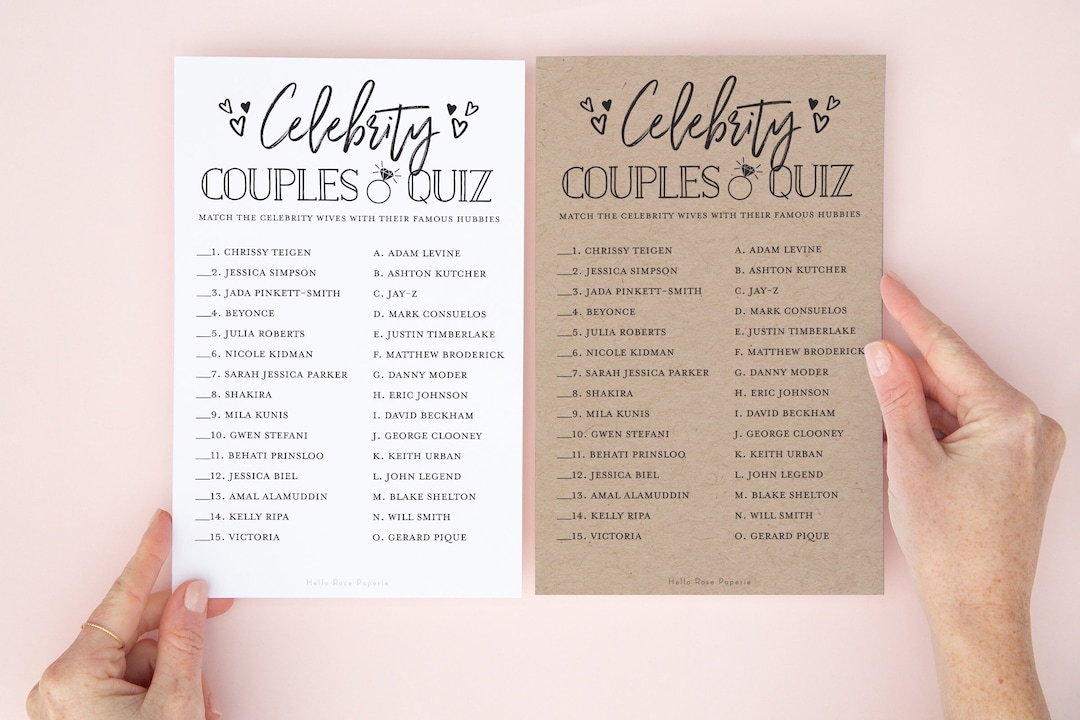Celebrity Couples Quiz Answer Key . Printable Bridal Shower - Etsy