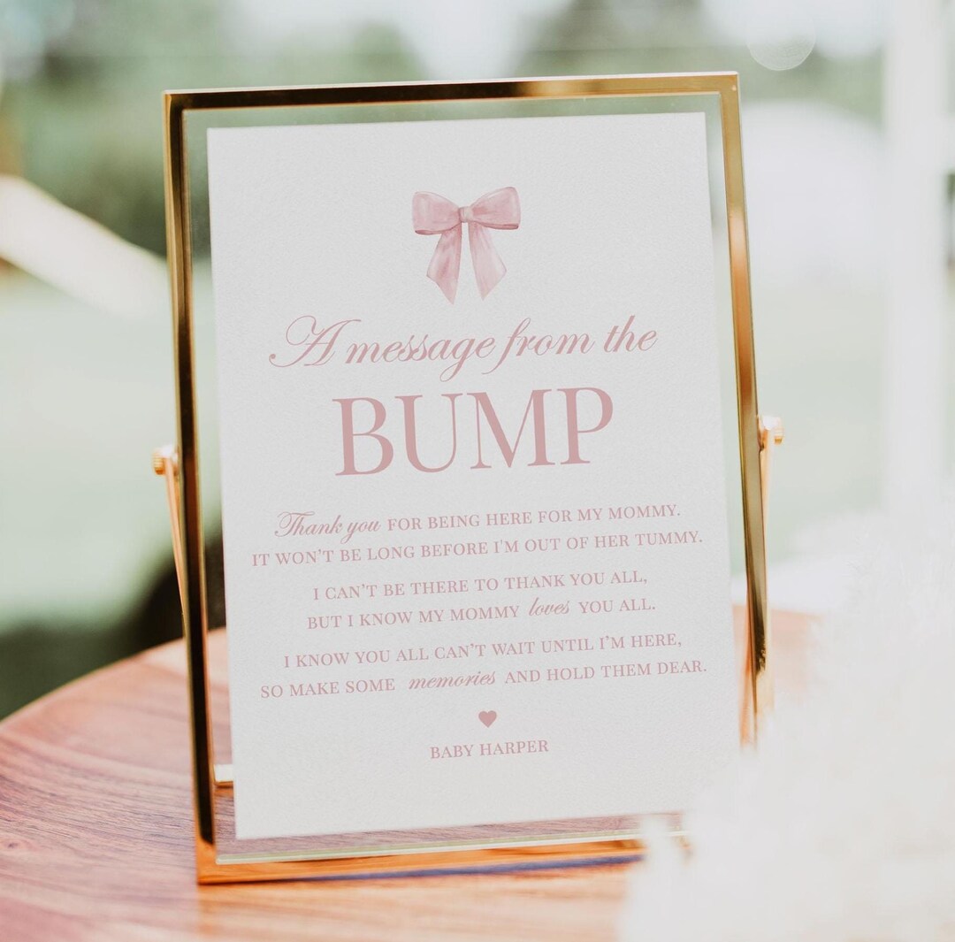 Bow A Message From the Bump, Pink Bow Baby Shower Table Sign, Girl Baby ...