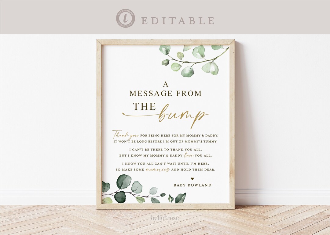 A Message From the Bump . Personalized Baby Shower Bump Sign . Greenery ...