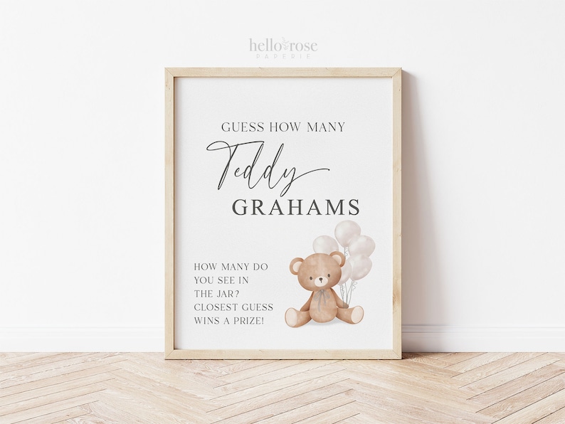 Guess How Many Teddy Grahams Baby Shower Game, Teddy Bear With WHITE ...
