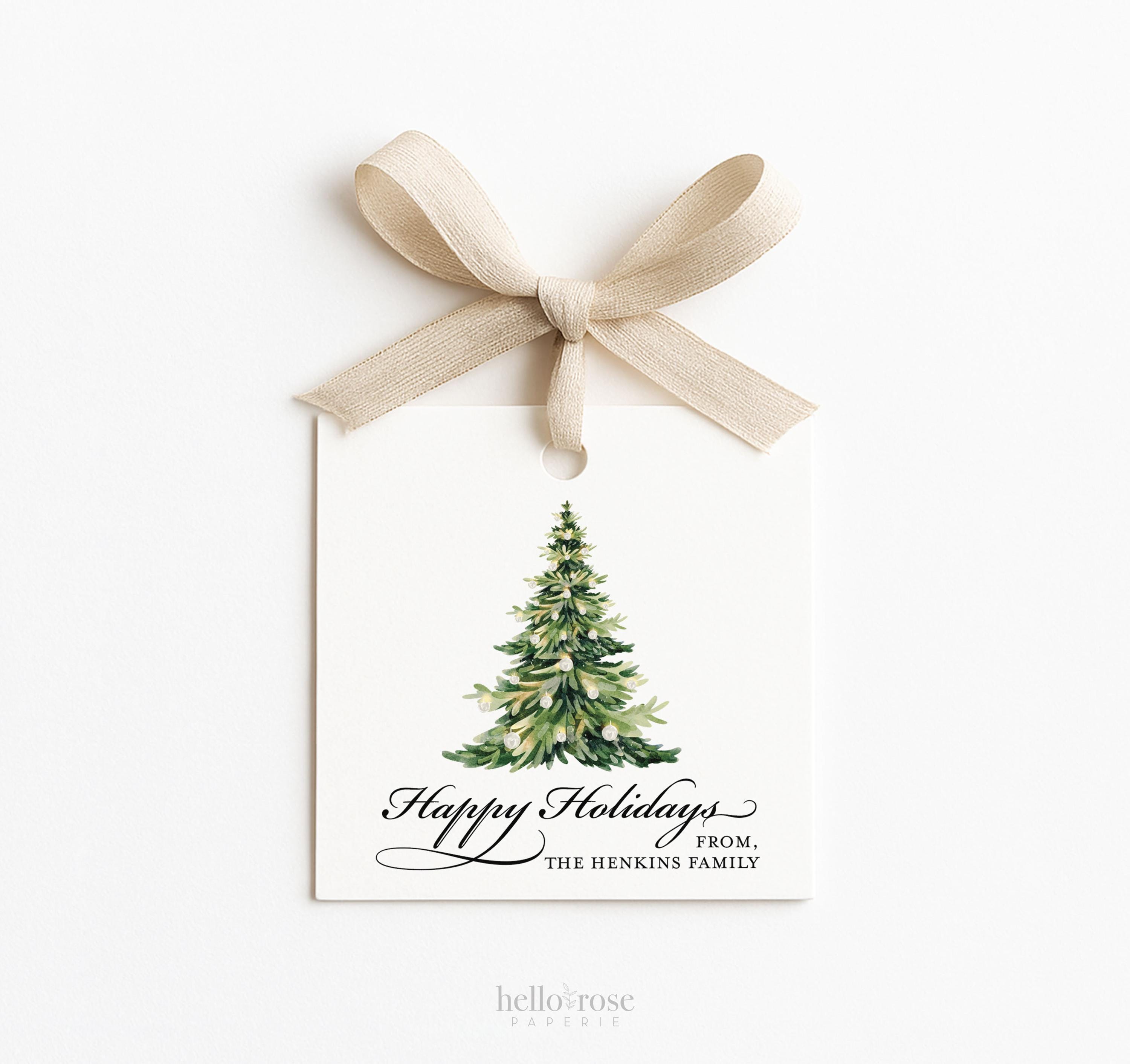 PRINTED SHIPPED Christmas Gift Tags, Vintage Minimalist Christmas Tree ...