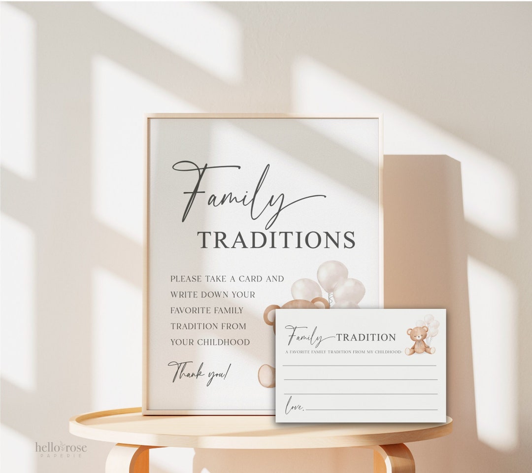 Family Traditions Baby Shower Printable Sign + Cards, Teddy Bear With ...
