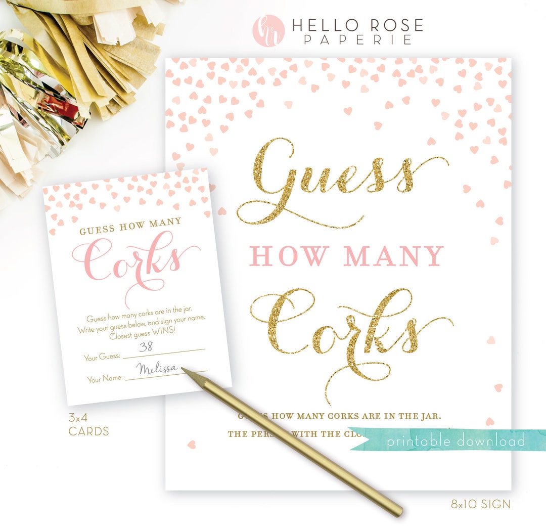 Guess How Many Corks . Bridal Shower Game Cards and 8x10 Sign - Etsy