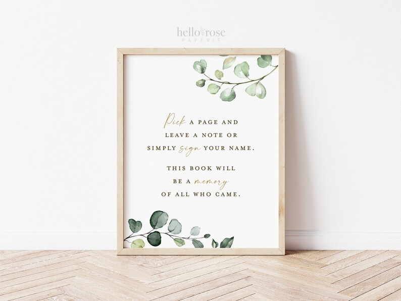 Pick a Page and Leave a Note Memory Guestbook Sign PRINTABLE . - Etsy