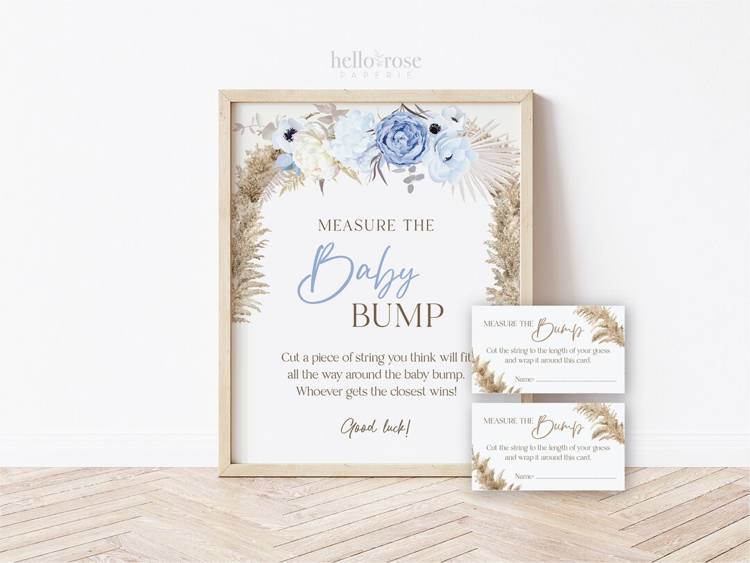 Measure the Baby Bump Baby Shower Game Sign Cards . Boy Baby Shower ...