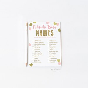 Celebrity Baby Name Shower Game and Answers . Pink and Gold Girl Baby ...