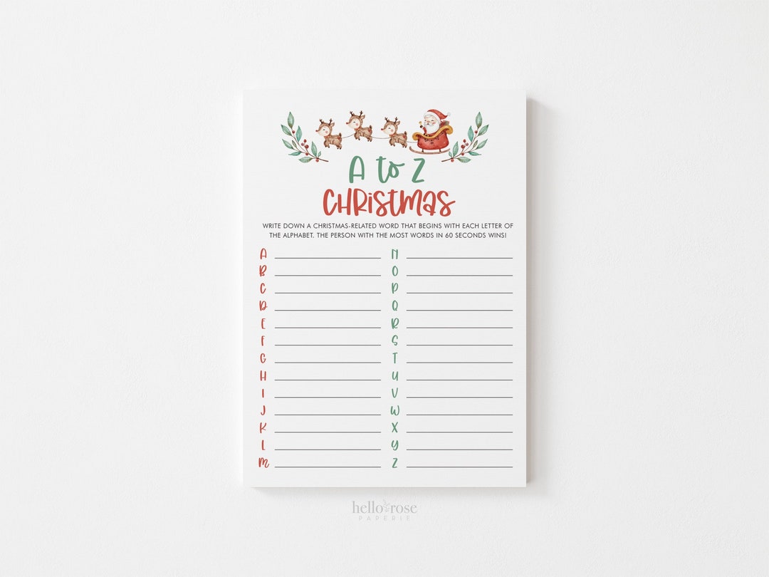 Christmas A to Z Printable Game . Printable Holiday Party Kids Game ...