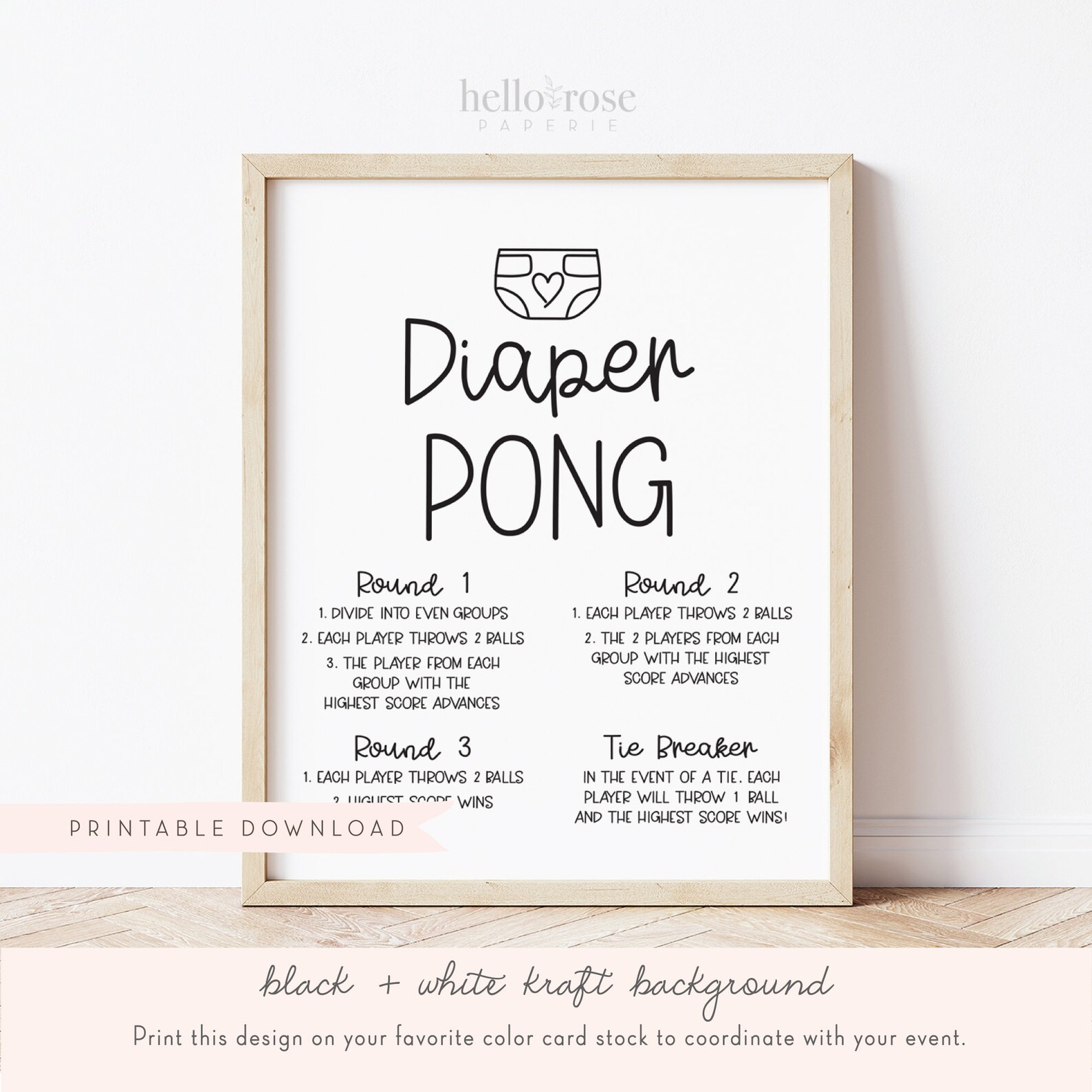 Diaper Pong Baby Shower Game Table Sign . Boy Girl Neutral . Rustic ...