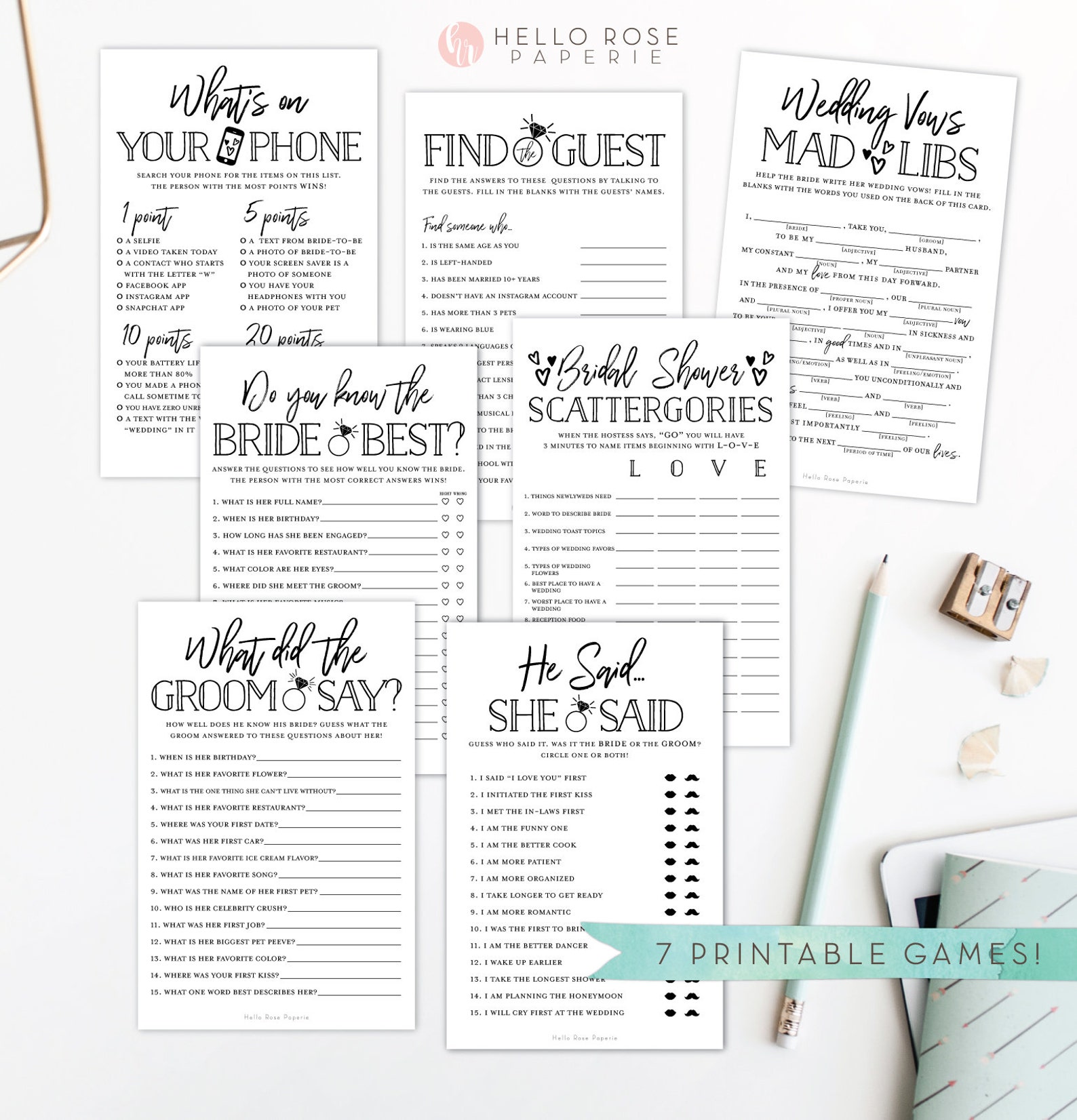 7 Popular Bridal Shower Games Bundle . Virtual + Printable . Rustic ...