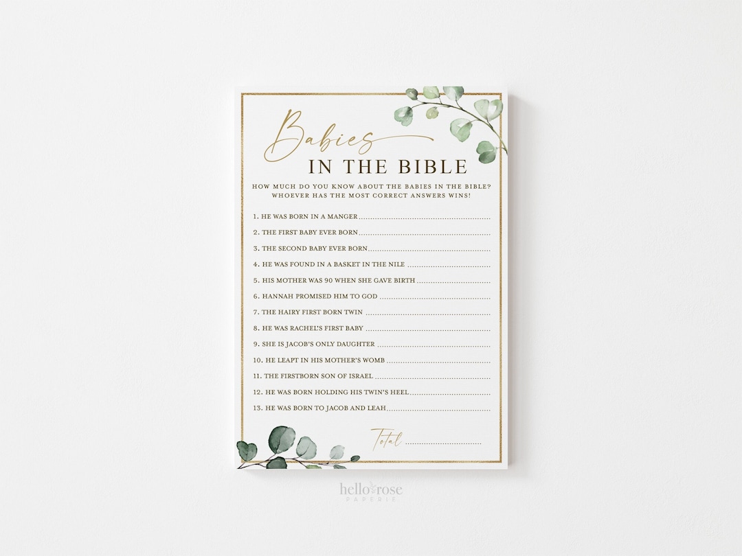 Babies in the Bible Baby Shower Trivia PRINTABLE Game . Greenery Gold ...