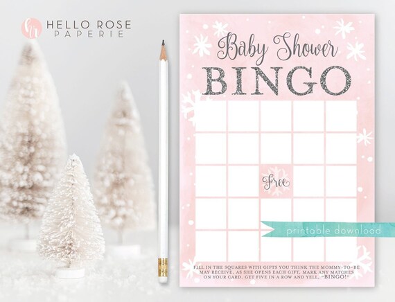 Baby Shower Bingo Card Printable . Winter Girl Baby Shower | Etsy