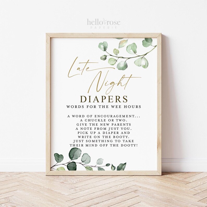 PRINTED + SHIPPED Late Night Diapers Baby Shower Game Sign, Gender ...