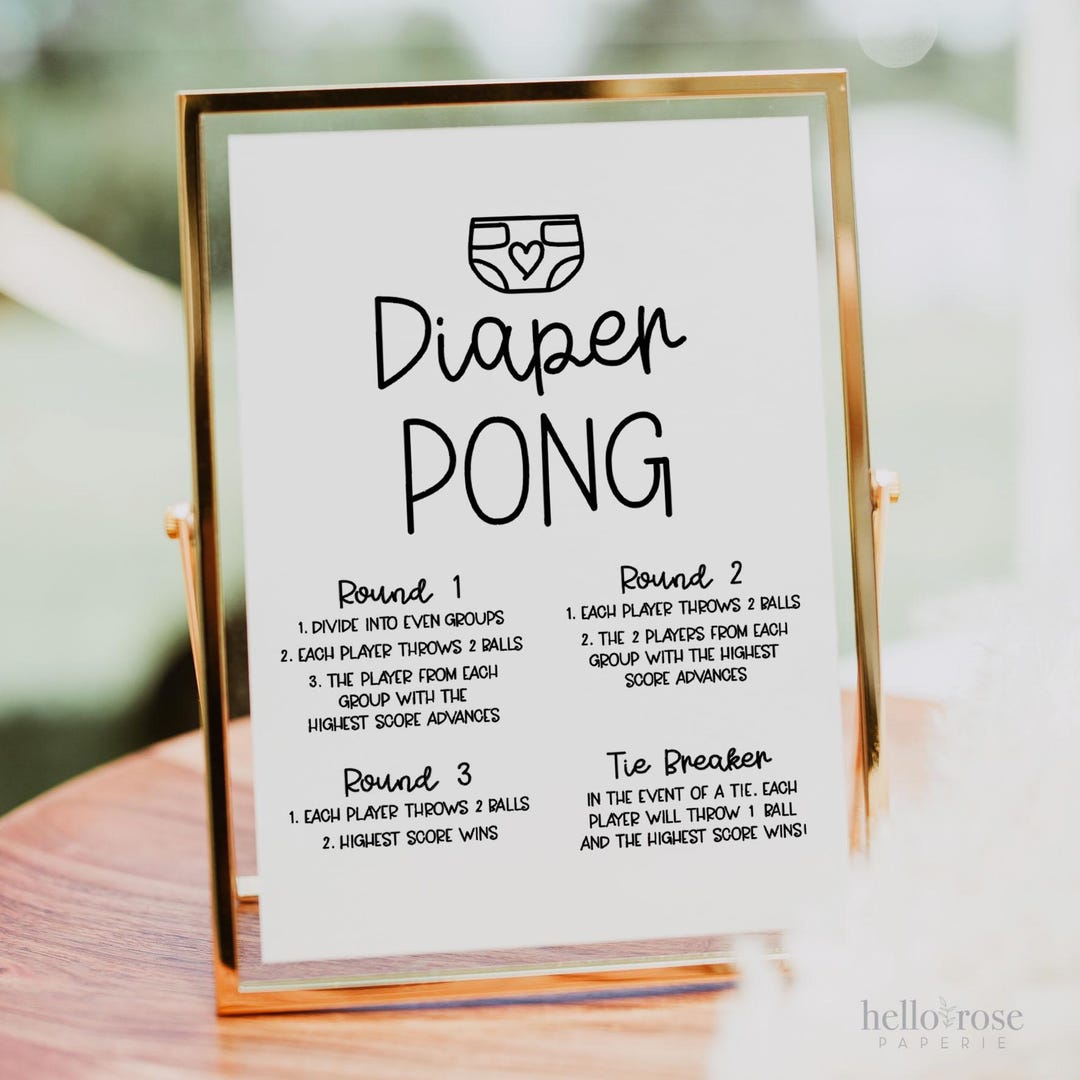 PRINTED + SHIPPED Diaper Pong Game Table Sign, Baby Shower Baby ...