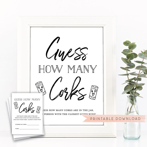 printable greenery bridal shower game Guess How Many Corks instant ...