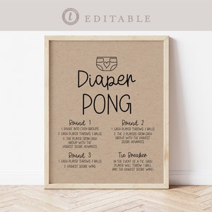Diaper Pong Baby Shower Game Table Sign . Boy Girl Neutral . Kraft ...