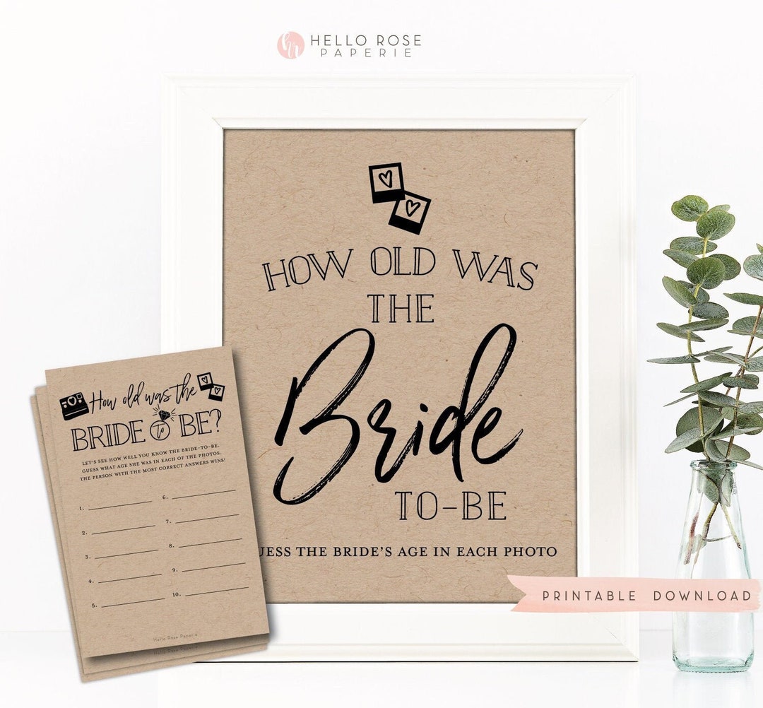 How Old Was the Bride to Be Game Sign + Cards . Bridal Shower ...