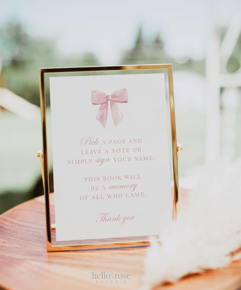 Bow Guest Book Baby Shower Sign, Pick a Page, Pink Bow Girl Baby ...
