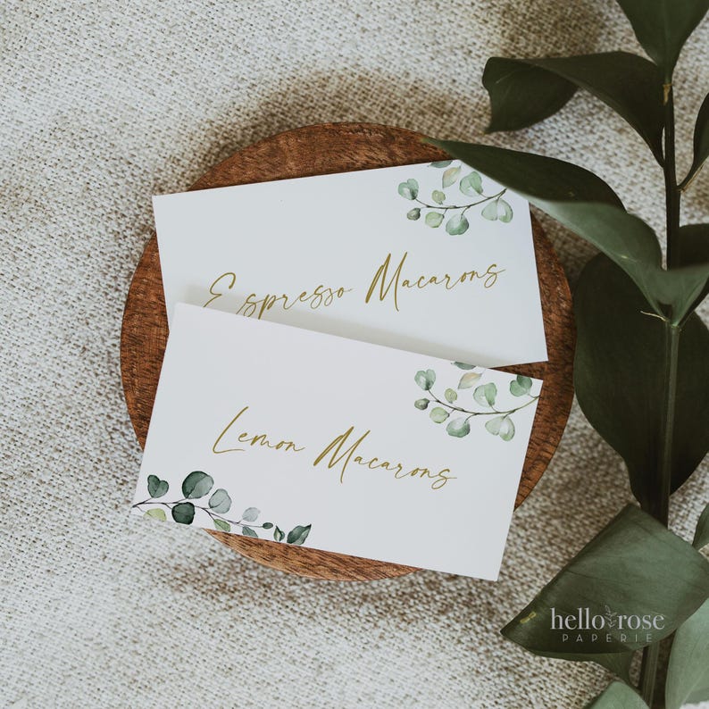 PRINTED SHIPPED Greenery Place Cards, Table Numbers, Food Tent Cards ...