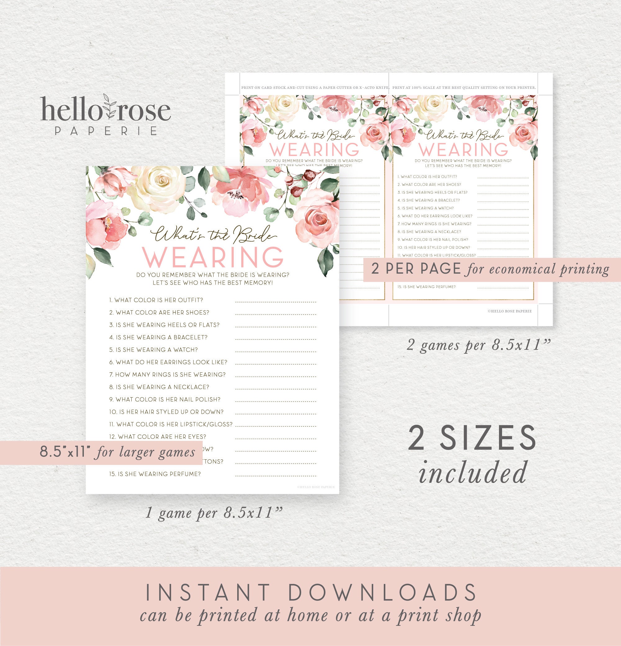 What is the Bride Wearing Floral Bridal Shower Printable Game ...