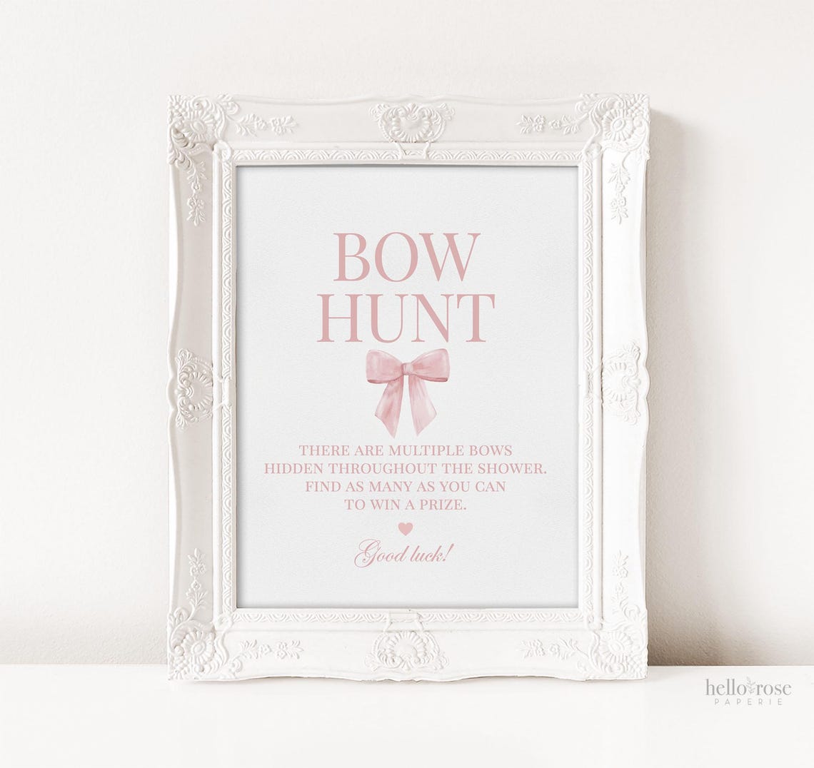 Bow Hunt Find the Bows Game, Pink Bow Baby Shower, Bow Counting Guess ...