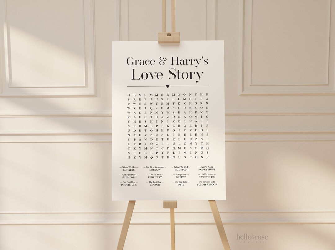 Personalized Love Story Word Search Printable Custom Game . Wedding ...