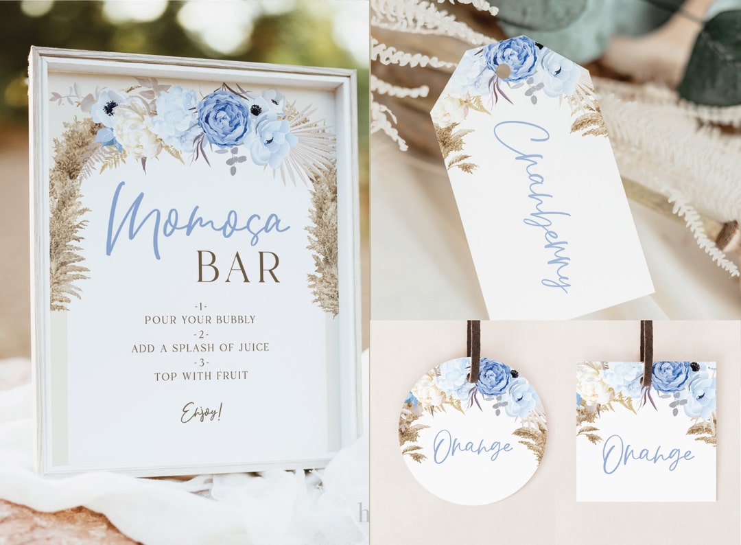 Momosa Bar Sign + Mimosa Tags Template . Baby Shower Mimosa . Pampas ...
