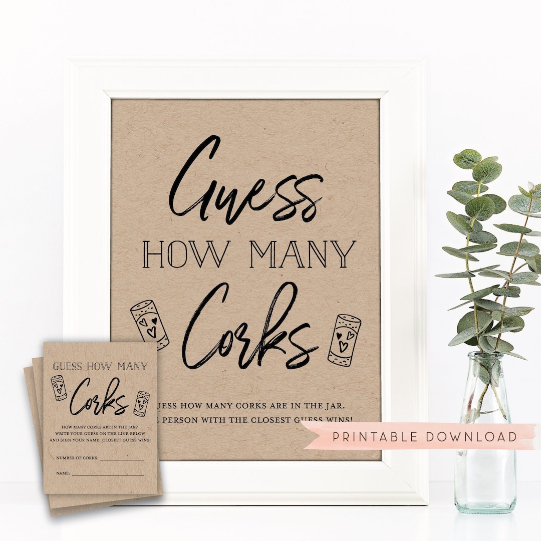 Guess How Many Corks Are in the Jar Sign + Cards . Bridal Wedding ...