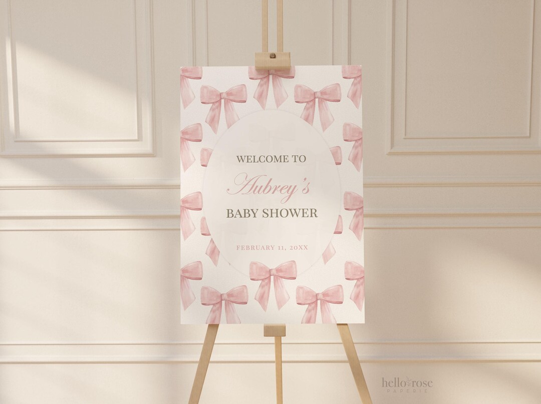 Bow Welcome Sign, Pink Bow Baby Shower, Girl Baby Sprinkle, Birthday ...