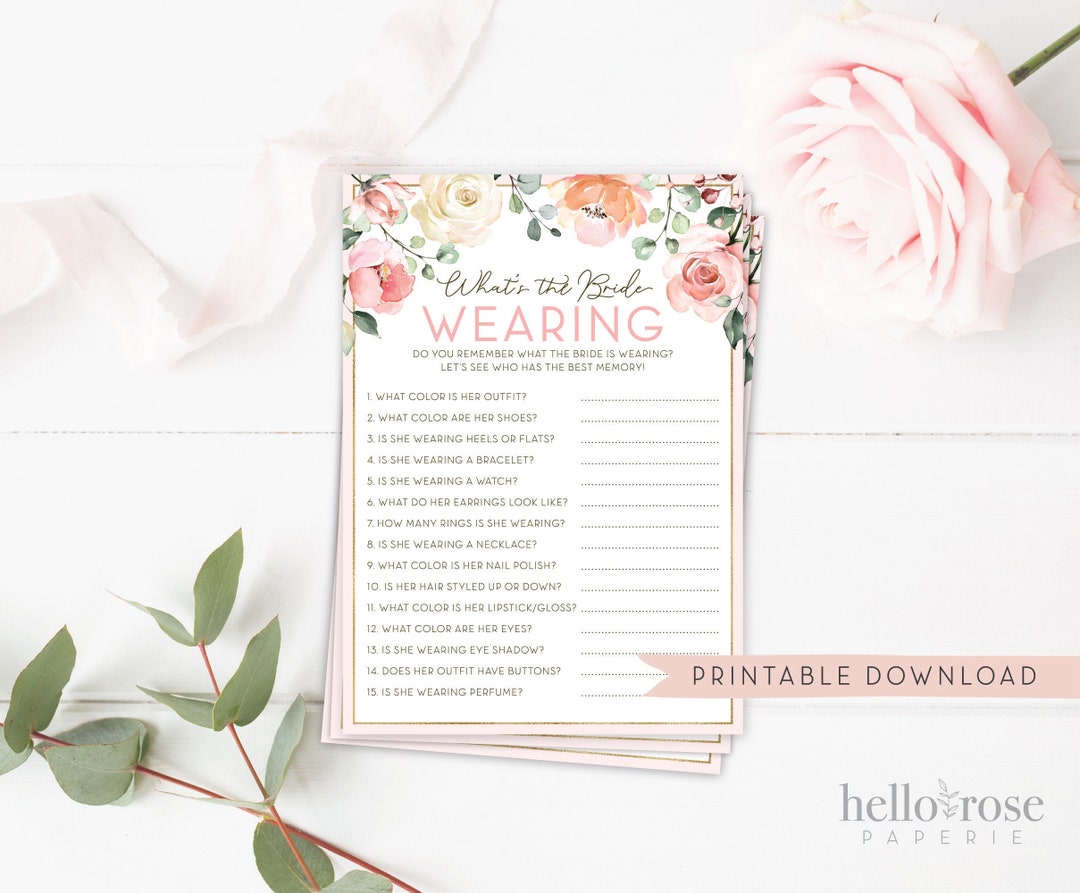 What is the Bride Wearing Floral Bridal Shower Printable Game ...