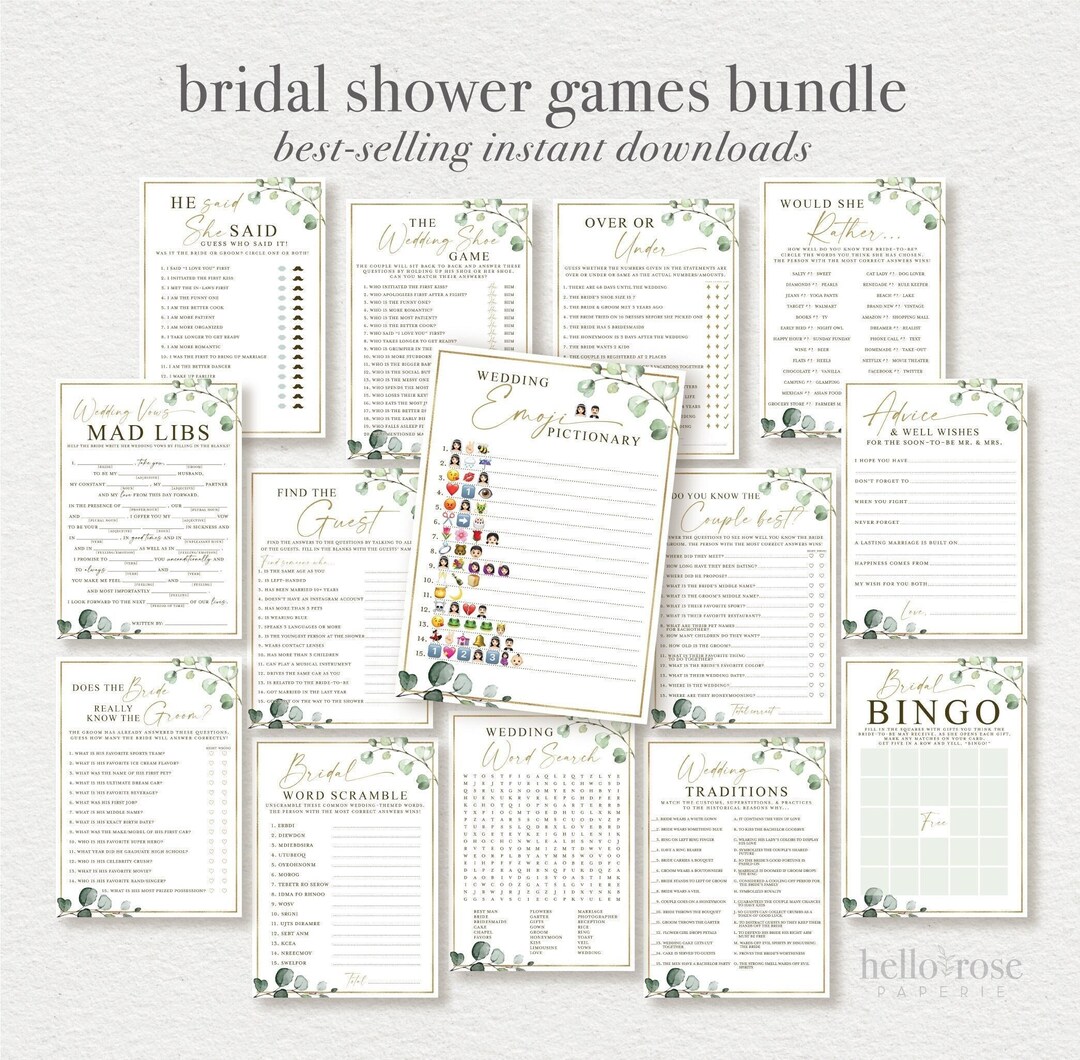 Printable Bridal Shower Games Bundle 14 Best Selling Games Etsy