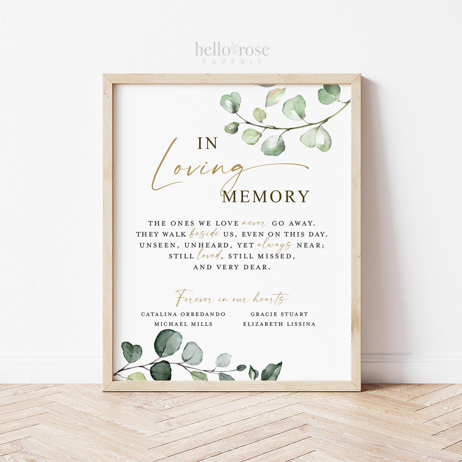 PRINTED SHIPPED in Loving Memory Personalized Sign, Wedding Memorial ...