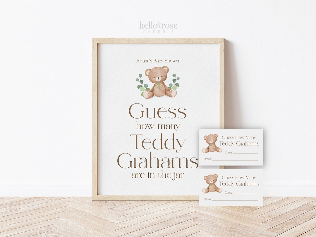Guess How Many Teddy Grahams Editable . Teddy Bear Baby Shower Blue ...