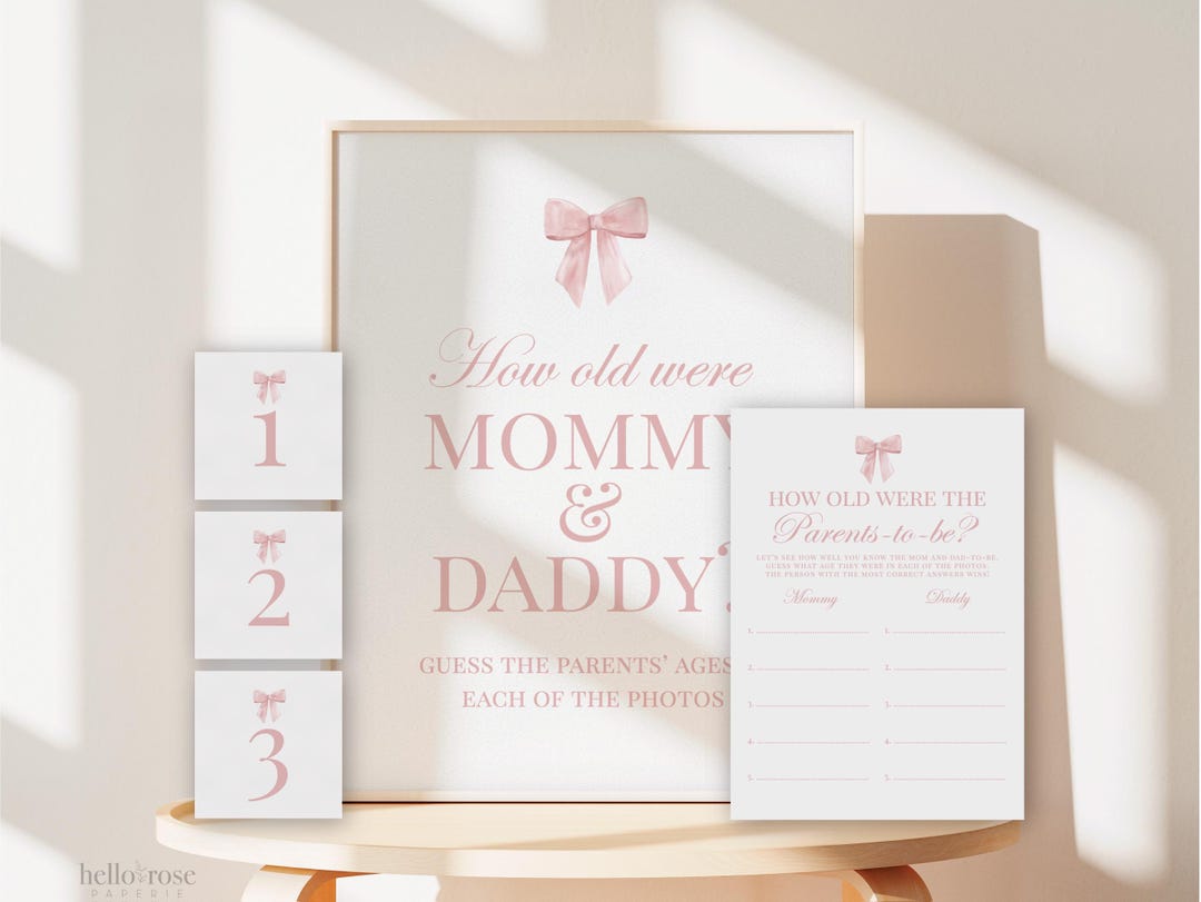 How Old Were They Pink Bow Baby Shower Game, How Old Were Parents Mom ...