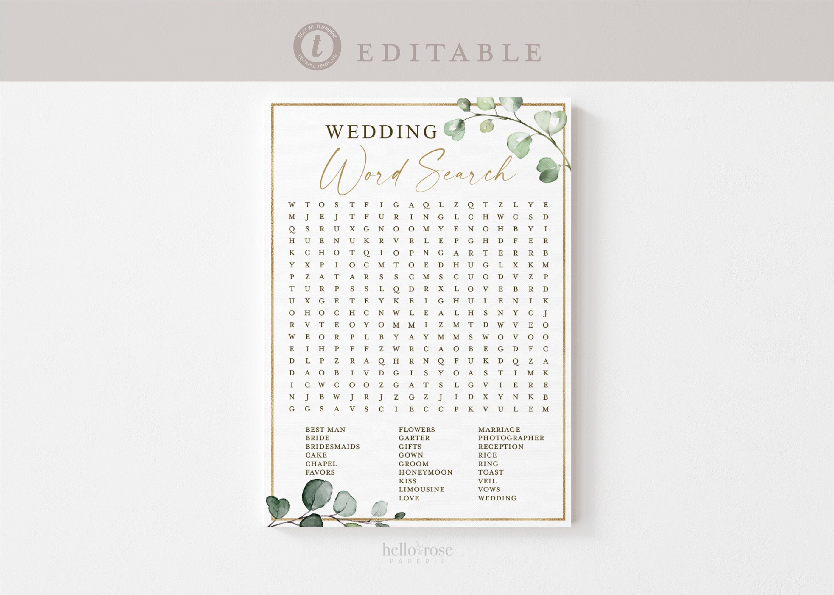 Etsy Wedding Word Search