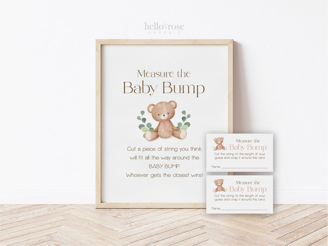 Measure the Baby Bump Teddy Bear Printable Game Sign + Cards . Baby ...