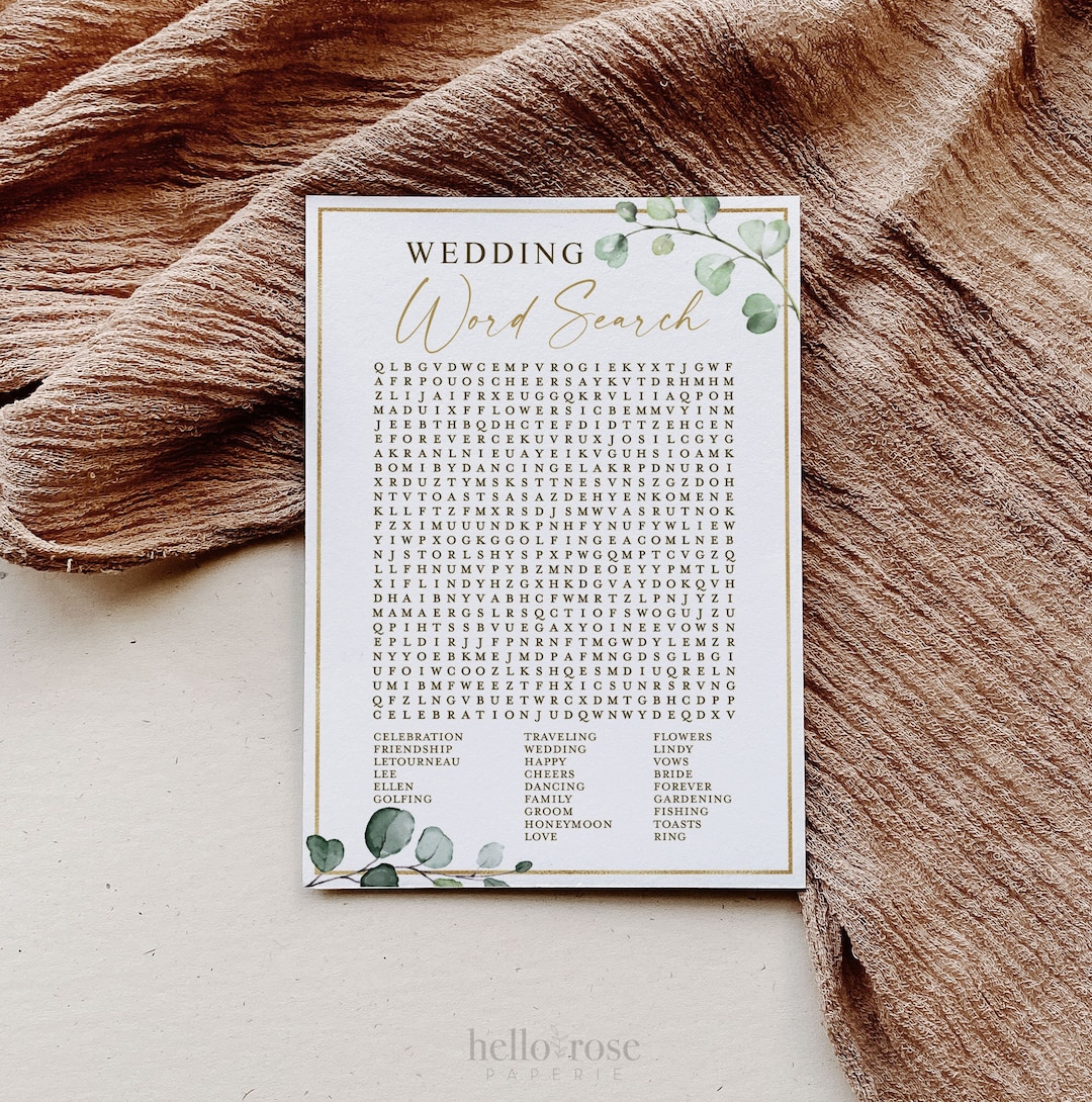 Personalized Wedding Word Search Printable Bridal Shower Custom ...
