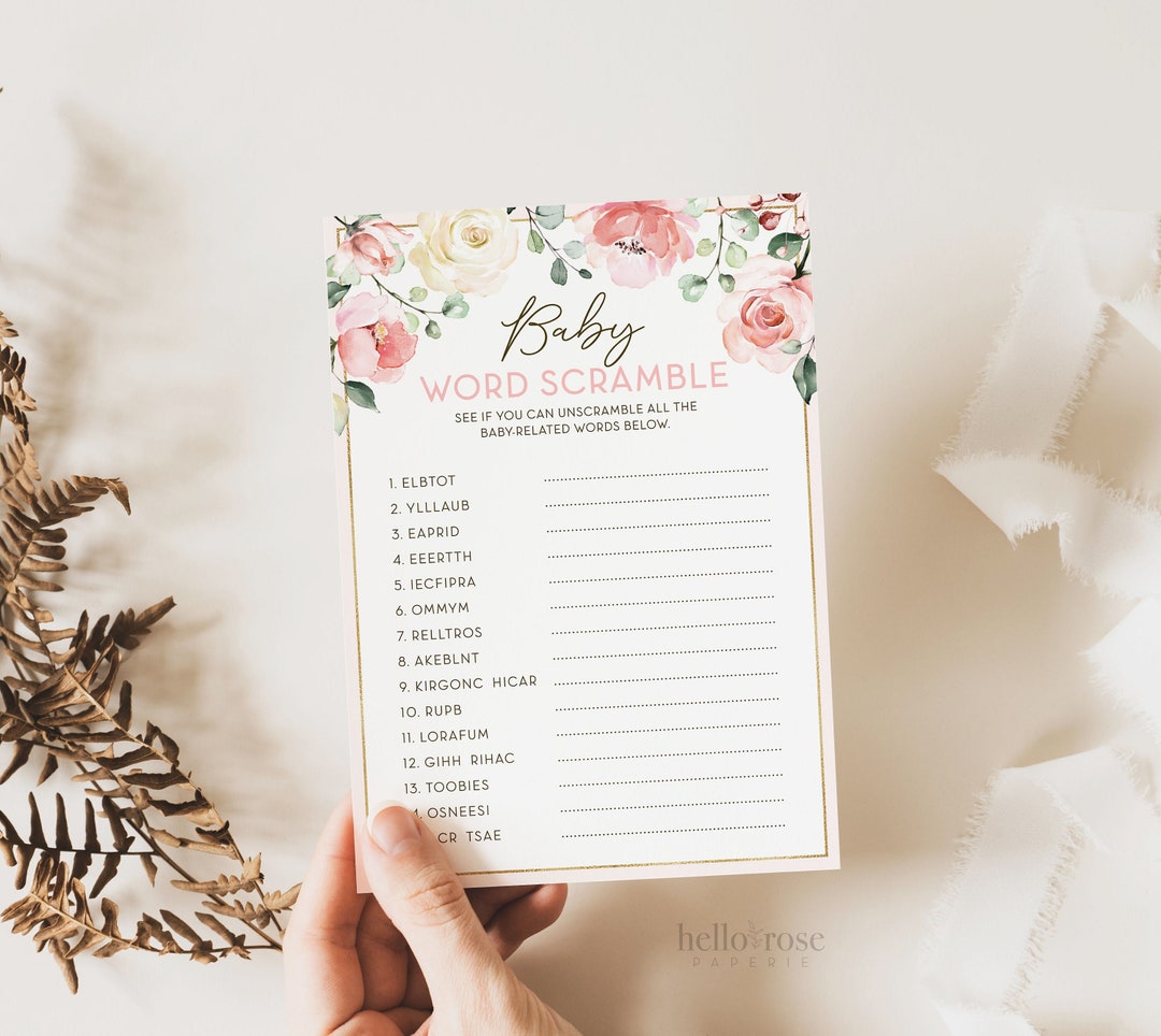 Baby Word Scramble . Baby Shower Game Printable . Floral Watercolor ...