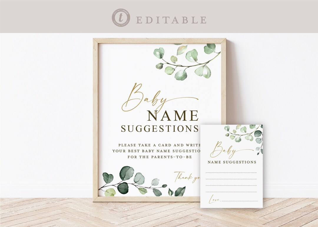 Baby Name Suggestions Printable Baby Shower Game . Sign + Card ...