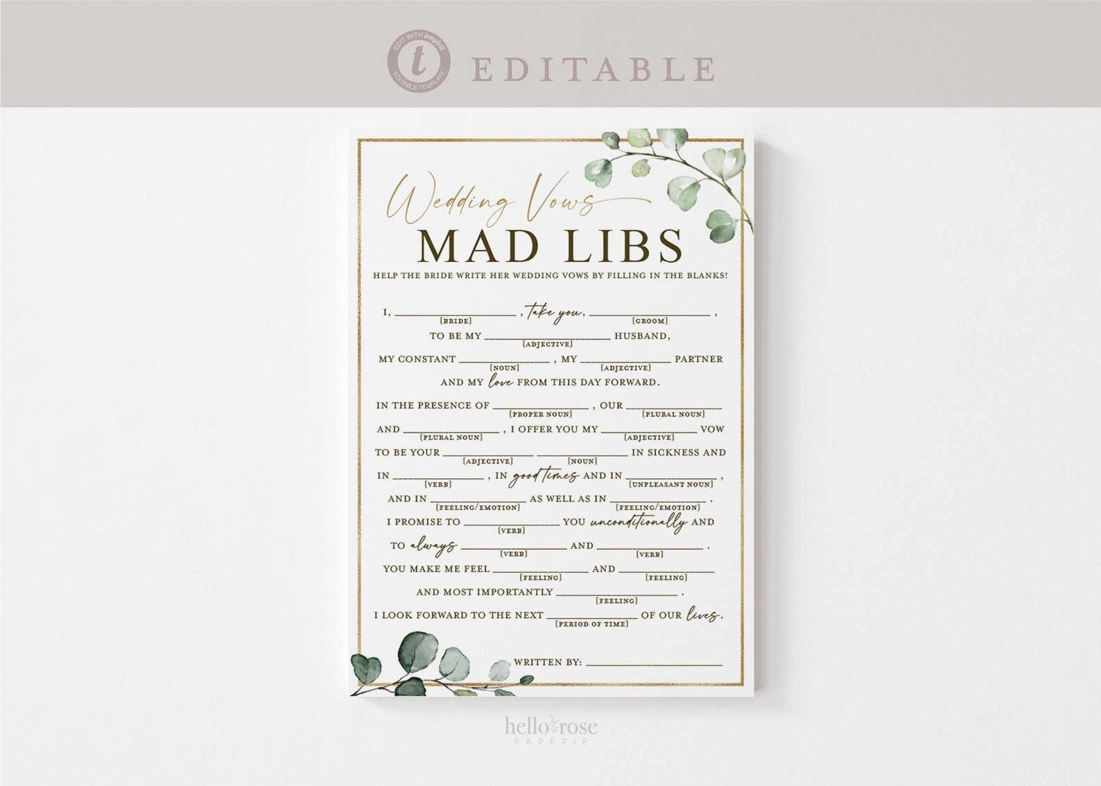 Wedding Vows Mad Libs Game . Personalized Reception Games . - Etsy