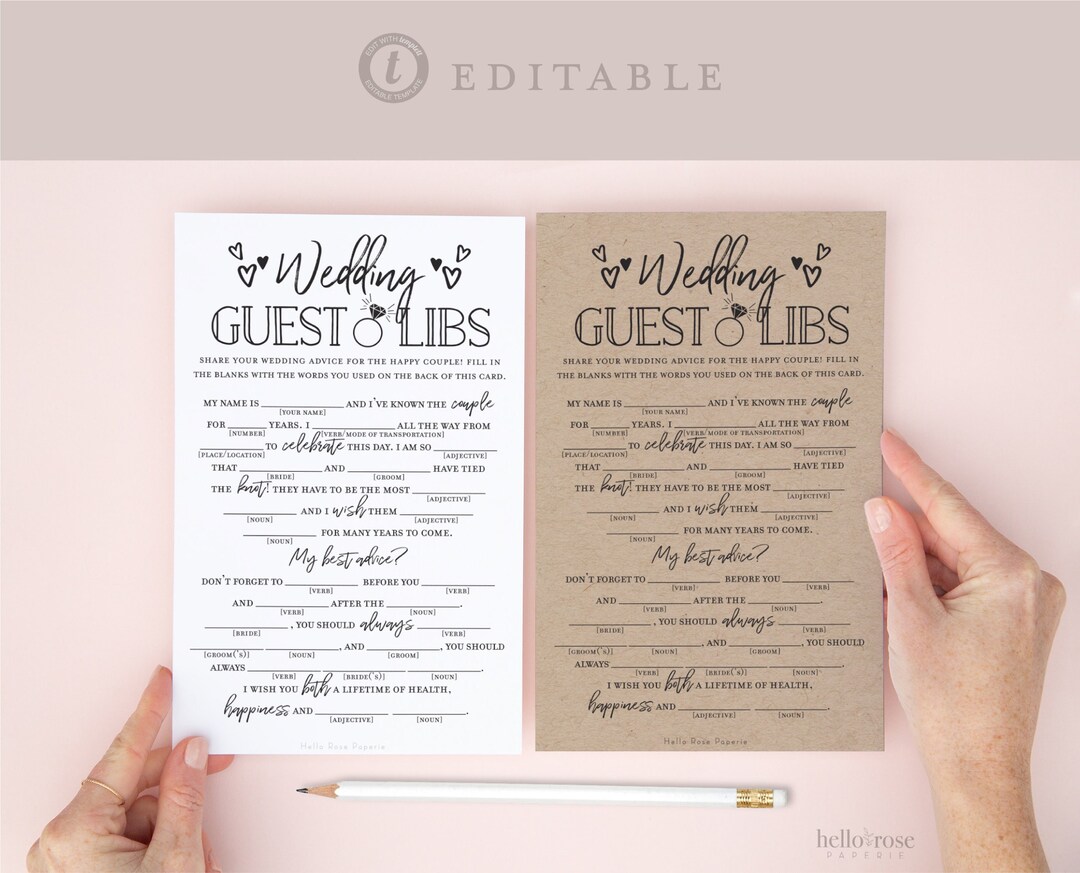Wedding Guest Libs Printable Game . Engagement Party Wedding Advice Mad ...