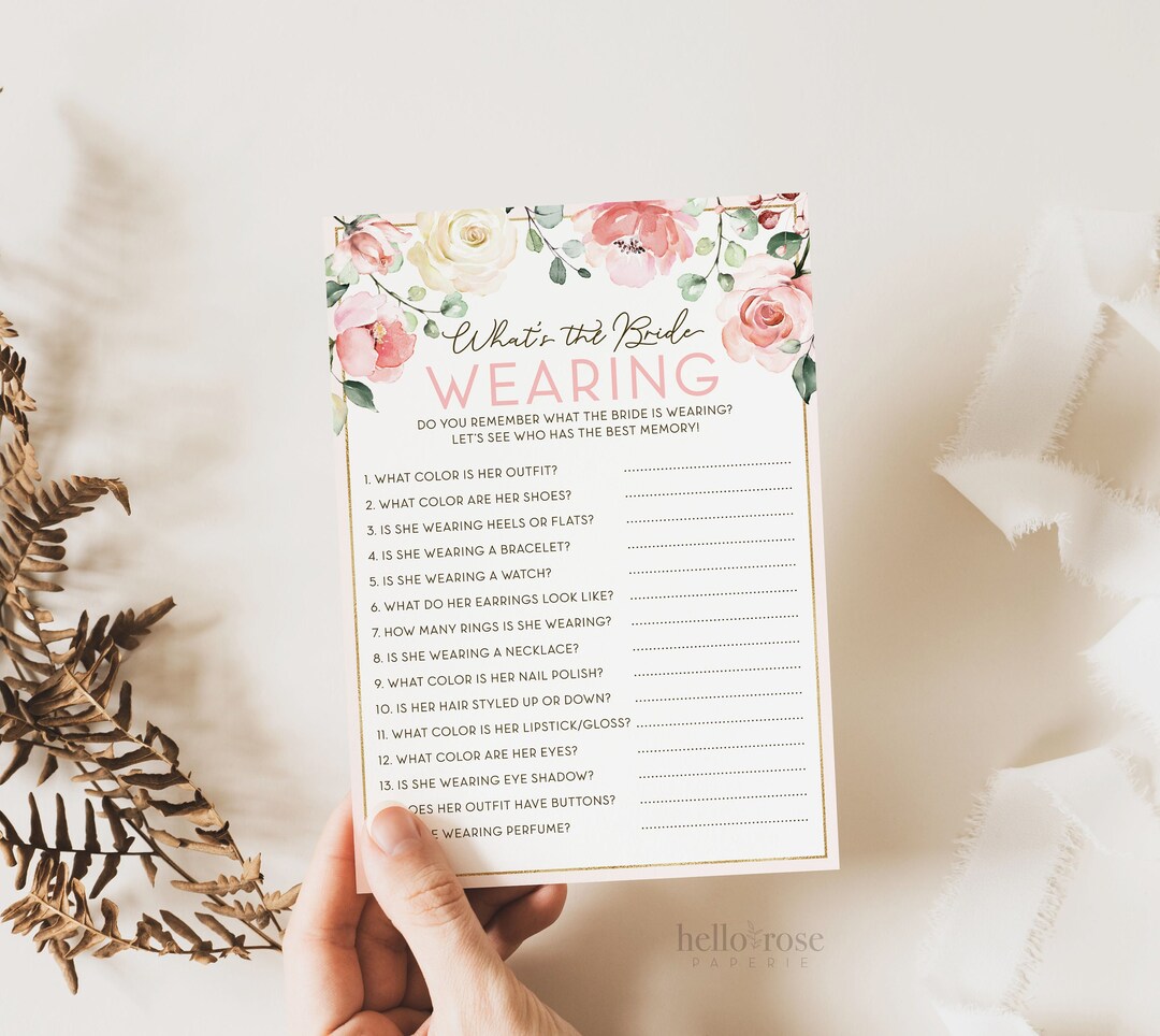 What is the Bride Wearing Floral Bridal Shower Printable Game ...