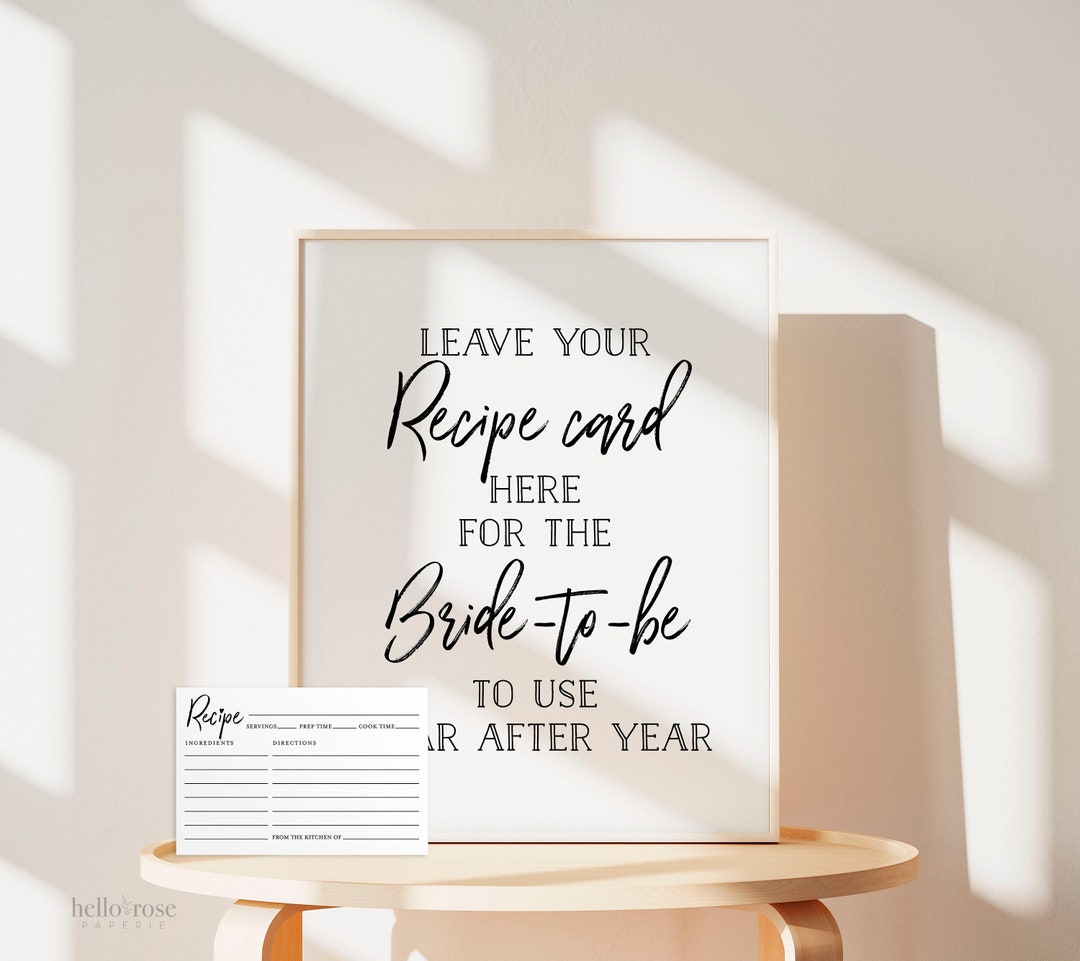 Recipe Card Sign PLUS Recipe Cards. Printable Rustic Wedding Bridal ...